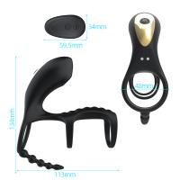China USB Rechargeable Silicone Cock Ring Vibrator Double Ring Remote Control IPX7 Waterproof 113mm for sale