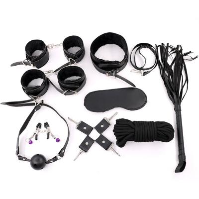 China 10 Pcs BDSM Bondage Set PU Leather Handcuffs Ankle Cuffs Restraints for Couples for sale