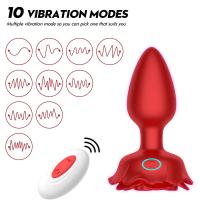 China Remote Control Rose Anal Vibrator Silicone Anal Plug IPX7 Waterproof 10 Speeds for sale
