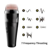 China 7 Frequency Telescopic Vibration Male Masturbation Cup with Suction Cup and Headphone Sound for sale