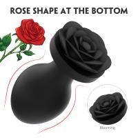 China Silicone Rose Anal Massager Butt Plug Set Black Red IPX7 Waterproof 3 Size Options for sale