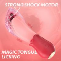 China 10 Speed Rose Vibrator with Realistic Licking Tongue for Women Clitoral Stimulation Silicone USB Rechargeable for sale