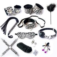 China 10 Piece BDSM Bondage Kit Adjustable Wrist Ankle Spreader Set Body Safe PU Leopard Print Sex Toys for Couples for sale