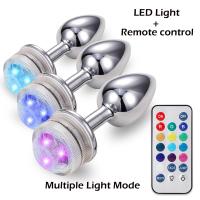 China LED Metal Remote Control Butt Plug 13 Colors Glow Anal Plug Waterproof Prostate Massager 3 Sizes for sale