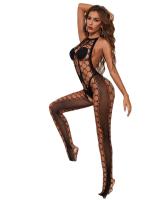 China Sexy Lace Lingerie Bodysuit Hollow Out Transparent Women One Piece Underwear Black Spandex for sale