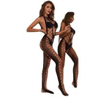 China Sexy Lace Lingerie Bodysuit Hollow Out Transparent Women One Piece Underwear Black Spandex for sale