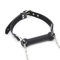 China BDSM Open Mouth Ring Bondage Harness with Adjustable Nipple Clamps Silicone Leather 250g for sale