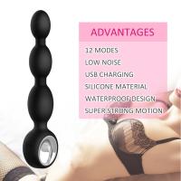 China Silicone Anal Plug Vibrator with 12 Modes USB Rechargeable IPX7 Waterproof Prostate Massager 195mm Black for sale