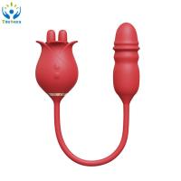China Red Rose Flower Tongue Vibrating Clitoral Stimulator Thrusting Anal Plug Mini Vibrator USB Rechargeable 100% Waterproof for sale