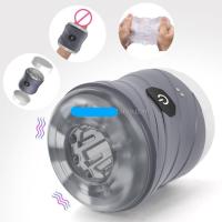 China Open-Ended Male Masturbator Cup with Crystal Ribbed Tunnel 7 Speed USB Rechargeable Silicone Vibrator for sale