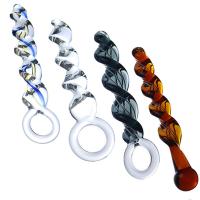 China Glass Butt Plug Anal with Pull Rings Spiral Prostate Massager G-spot Stimulation Sex Toy for sale