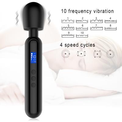 China Waterproof Cordless LED Screen AV Wand Massager 237.5mm 10 Frequency Vibrations for sale