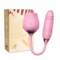 China Double Headed Rose Vibrator with Clitoral Licking and Tongue Stimulation Silicone Sex Toy for Women for sale