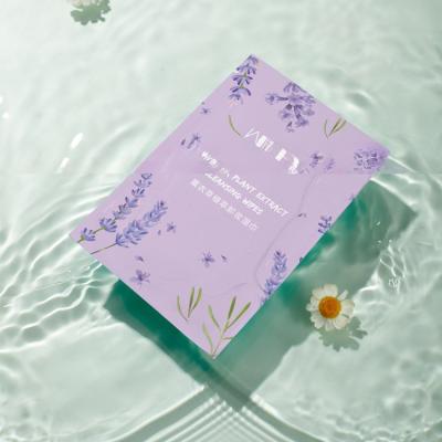 China Wholesale Lavender Makeup Remover Facial Wipes 50-80gsm Biodegradable 12x15cm for sale