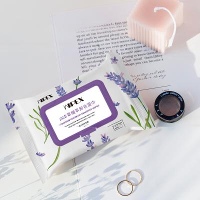 China Biodegradable Lavender Facial Makeup Remover Wipes 40pcs 15x18cm Washable for sale