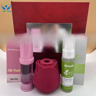 China Customized Rose Shape Vaginal Sucking Vibrator with Water Based Fruit Flavored Lubricant Set 30mL for sale