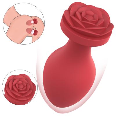 China Silicone Rose Anal Plug Set Black Red IPX7 Waterproof 3 Sizes S M L for Adult Massage for sale