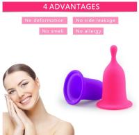 China Medical Grade Silicone Reusable Menstrual Cup 76x45mm 69x41mm 2 Pack for sale