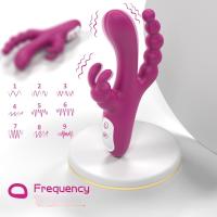 China 3 in 1 Rabbit Vibrator Clitoris Stimulator G Spot Anal Vibrator Silicone 9 Modes IPX7 for sale