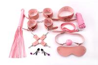 China BDSM Bondage Kit 10 Piece Set PU Leather Handcuffs Whip Rope Gag Blindfold Adult Sex Toy for sale