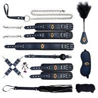 China 11 Piece Deep Blue BDSM Bondage Set PU Metal Role Play Sex Toys for Men Women 520g for sale