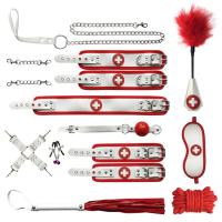 China 11 Piece Deep Blue BDSM Bondage Set PU Metal Role Play Sex Toys for Men Women 520g for sale
