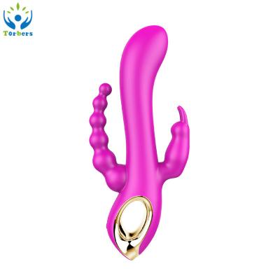 China 3 in 1 Rabbit Vibrator for Women Couple with 10 Modes Silicone USB Rechargeable 433mm for sale