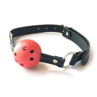 China Adjustable Silicone Ball Gag with PU Strap Open Mouth Restraint for BDSM Adult Game 5cm Ball for sale