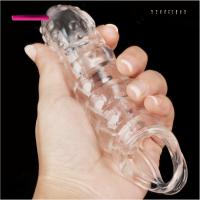 China Transparent TPE Stretchable Spike Crystal Penis Cover with Curve Cavity Delay Design for sale