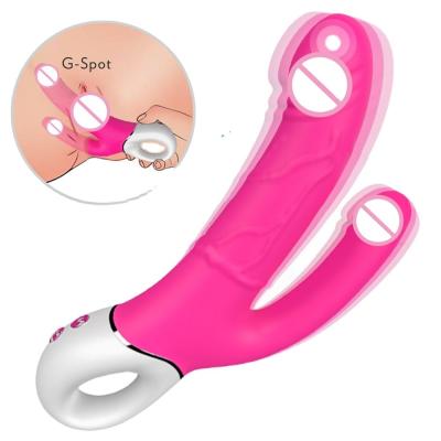 China G Spot Rabbit Vibrator Realistic Silicone Double Dildo 235mm for Women Vagina Anus for sale