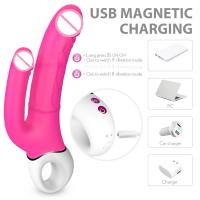 China G Spot Rabbit Vibrator Realistic Silicone Double Dildo 235mm for Women Vagina Anus for sale