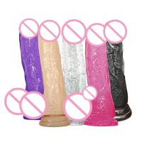 China TPE Transparent Thick Dildo 20cm Extended Anal Penis Adult Sex Toy Colorful Female Masturbation for sale