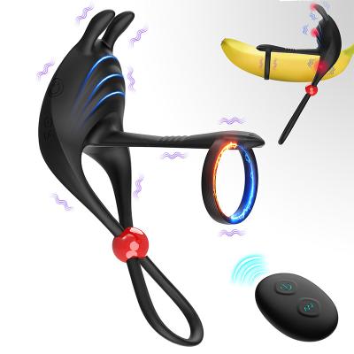 China Silicone Penis Ring Vibrator with Rabbit Ears 7 Speed Vibration Reusable Enlarger Black 66g for sale