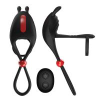 China Silicone Penis Ring Vibrator with Rabbit Ears 7 Speed Vibration Reusable Enlarger Black 66g for sale