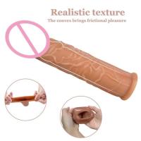 China TPE Sleeve Extender Reusable Dildo for Men Delay Ejaculation Penis Enlargement 7 Inch Sex Toy for sale