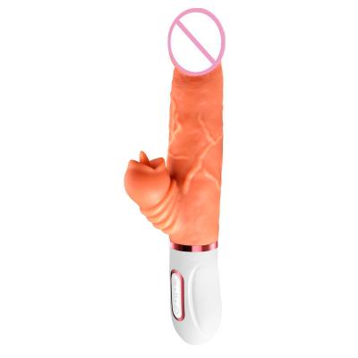 China Flesh Color One-Key Heating Dildo with Telescopic Swing Tongue Licking Vibration for Women for sale