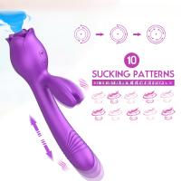 China Wholesale Rose Clitoral Sucking Rabbit Vibrator 10 Modes Telescopic Wand for Women for sale