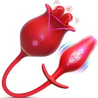 China Rose Vibrator 3 in 1 Clitoral Stimulator Anal Dildo G Spot Tongue Sucking Licking USB Magnetic Charging for sale