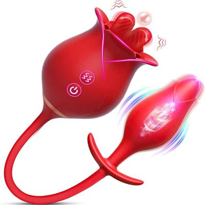 China Rose Vibrator 3 in 1 Clitoral Stimulator Anal Dildo G Spot Tongue Sucking Licking USB Magnetic Charging for sale