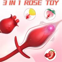 China Rose Vibrator 3 in 1 Clitoral Stimulator Anal Dildo G Spot Tongue Sucking Licking USB Magnetic Charging for sale