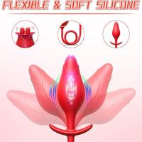 China Rose Vibrator 3 in 1 Clitoral Stimulator Anal Dildo G Spot Tongue Sucking Licking USB Magnetic Charging for sale