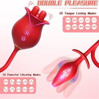 China Rose Vibrator 3 in 1 Clitoral Stimulator Anal Dildo G Spot Tongue Sucking Licking USB Magnetic Charging for sale