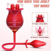 China Rose Vibrator 3 in 1 Clitoral Stimulator Anal Dildo G Spot Tongue Sucking Licking USB Magnetic Charging for sale