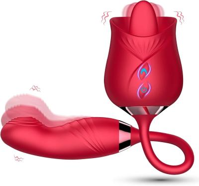 China Rose Vibrator with 10 Flapping and 10 Licking Modes USB Rechargeable Silicone Adult Toy for Women for sale