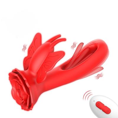 China Rose Licking Tongue Vibrator Butterfly G-spot Stimulator 9 Frequency 166g Silicone Waterproof for sale
