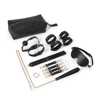 China Real Leather Bondage Gear BDSM Kit with PU Handcuffs for Couples Erotic Foreplay 5 Piece Set for sale