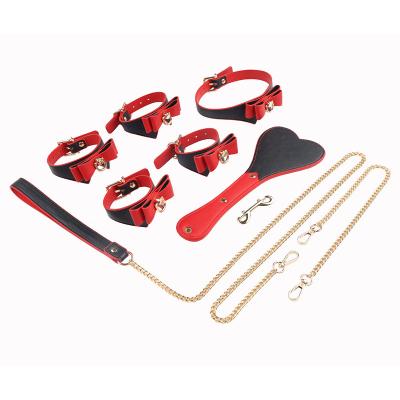 China Double Color PU Bondage Gear Set 5pcs with Bag Handcuffs BDSM Kit Adult Sex Toy for sale