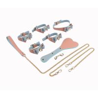 China Double Color PU Bondage Gear Set 5pcs with Bag Handcuffs BDSM Kit Adult Sex Toy for sale