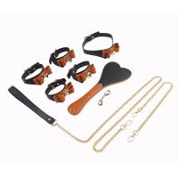 China Double Color PU Bondage Gear Set 5pcs with Bag Handcuffs BDSM Kit Adult Sex Toy for sale