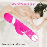 China Rabbit Dildo Double Headed G Spot Vibrator 235mm Medical Silicone Rechargeable Adult Sex Toy for sale